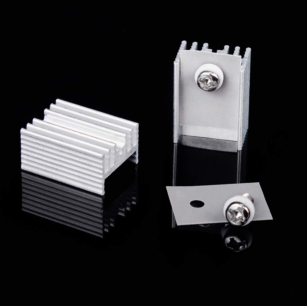 WayinTop 10 Packs TO-220 Aluminum Heatsink & Insulator/Mounting Kits for TO-220 MOSFET Transistor, TO-220 Heatsink + M3 Screw + Screw Washer + Insulator Rubberized Silicone (20mmx15mmx10mm)