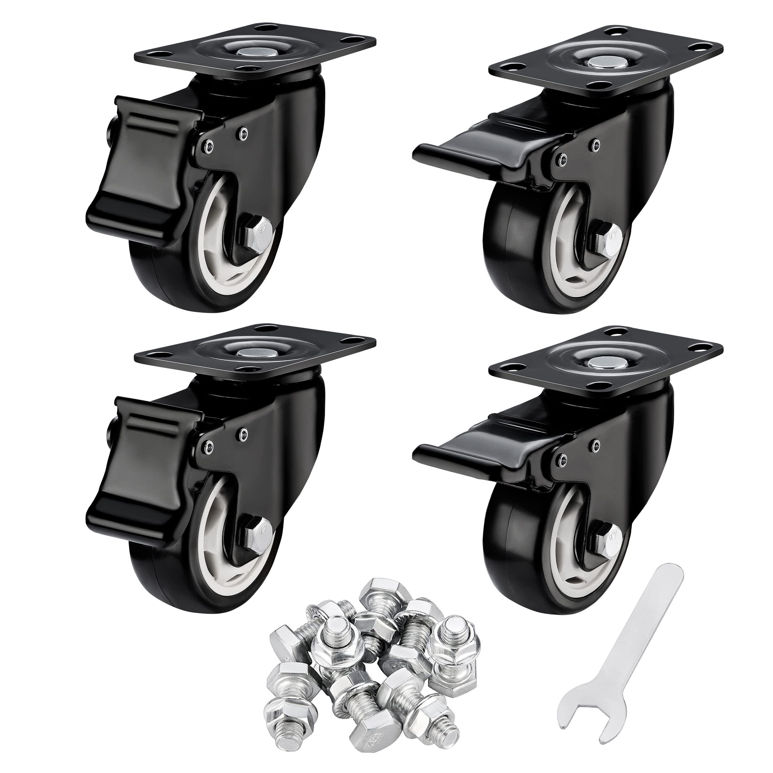 Tactzen Caster Wheels, Casters Set of 4 Heavy Duty,No Noise Locking Casters with Polyurethane (PU) Wheels,Swivel Plate Casters for Furniture and Workbench Locking Casters. (4, 2 inches)