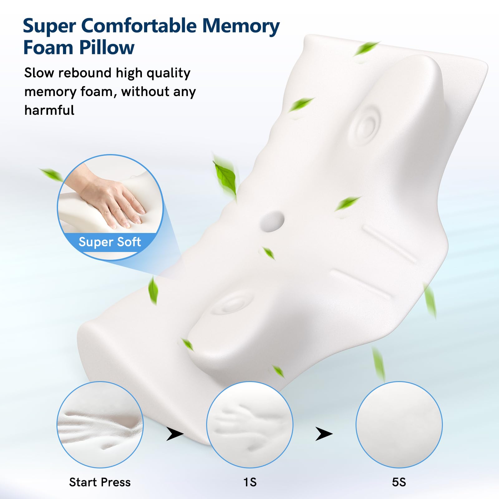 Vuteehy Cervical Neck Pillow for Pain Relief Sleeping, Ergonomic Memory Foam Pillow for Neck and Shoulder Pain, Orthopedic Contour Support Pillows for Side Back & Stomach Sleepers(2023), White