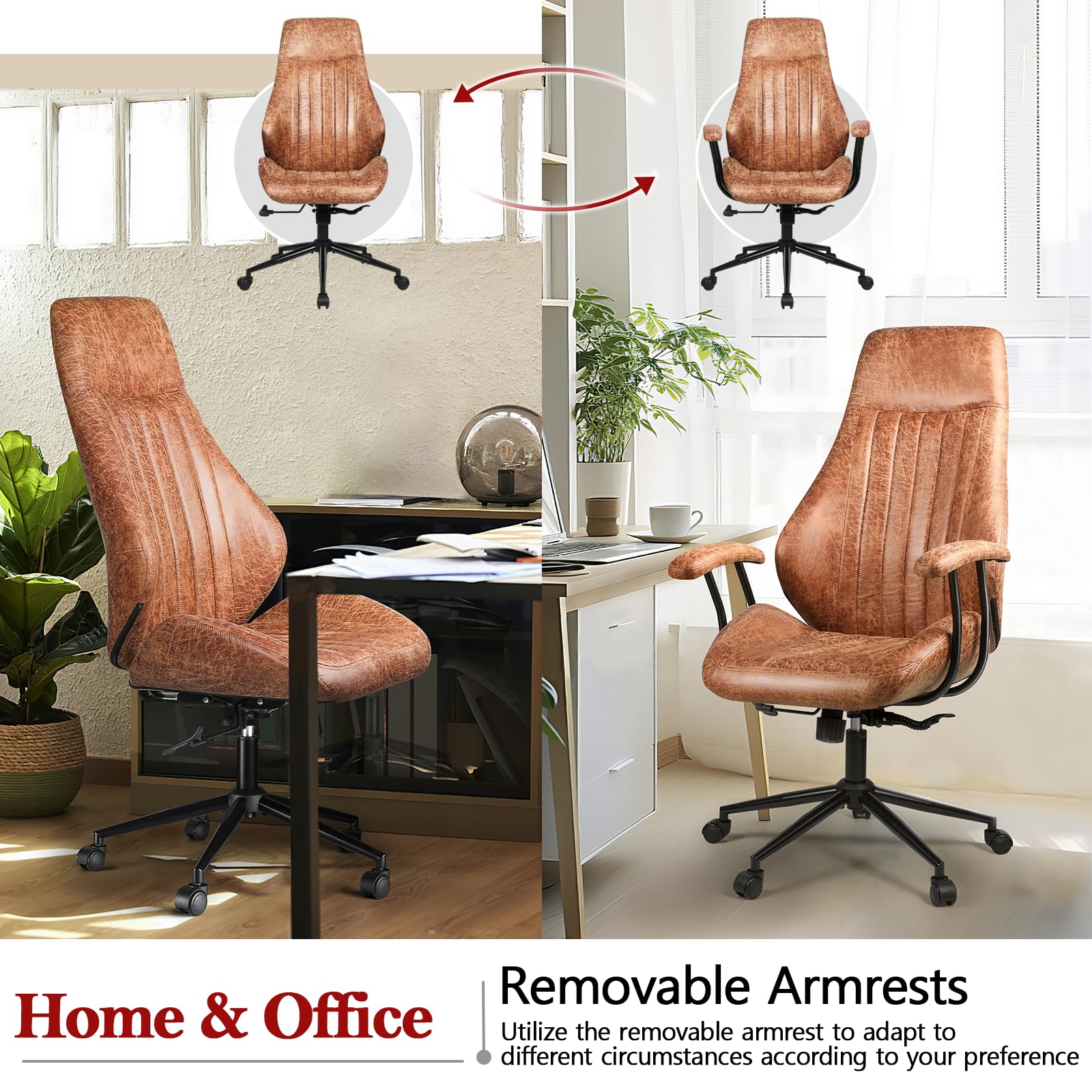 Waleaf High Back Office Chair 400lbs Modern Swivel Office Chair Leather Computer Chair, Height Adjustable Home Office Desk Chair with Lumbar Support, Suede Fabric Executive Task Chair