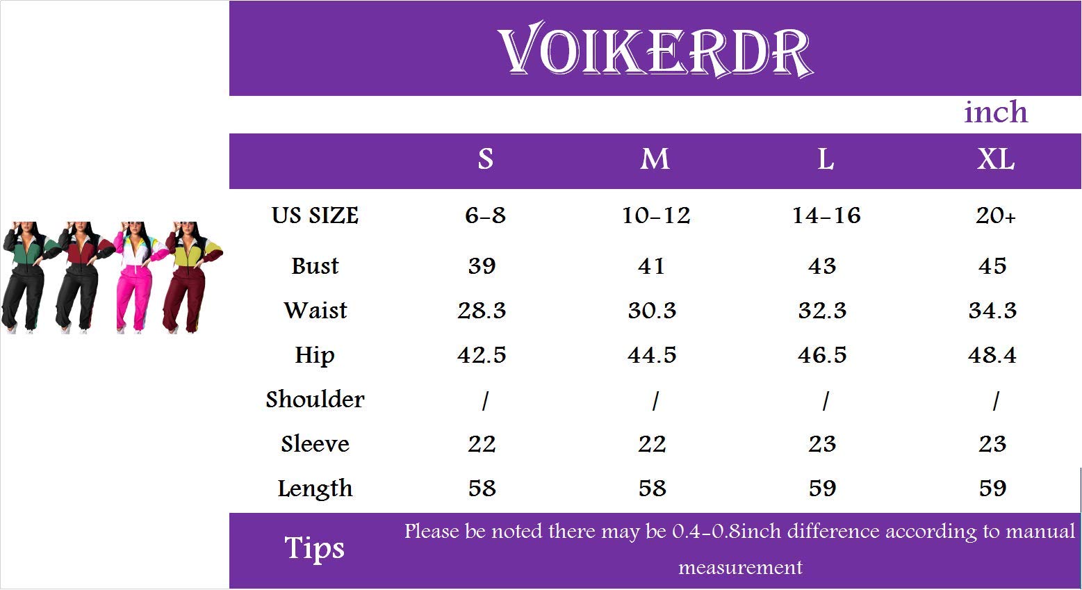 VOIKERDR Women Colorblock One Piece Outfits Set High Waist Pants Long Sleeve Zipper Front Windbreaker Jumpsuit Pink M
