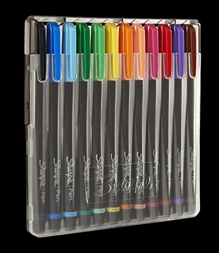 SHARPIE Art Pens, Fine Point, Assorted Colors, Hard Case, 12 Pack (1982057)