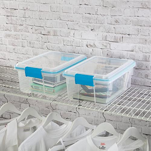 Sterilite 12 Qt Gasket Box, Stackable Storage Bin with Latching Lid and Tight Seal, Plastic Container to Organize Basement, Clear Base and Lid, 6-Pack