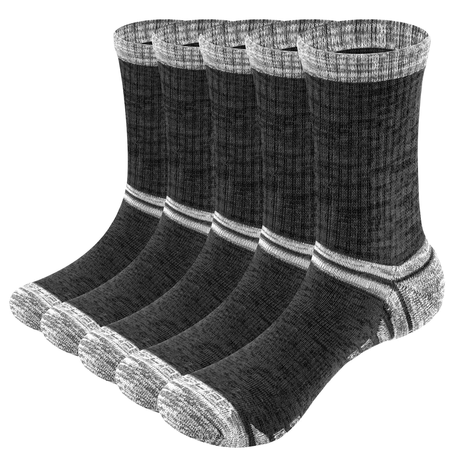 YUEDGE Mens Black Athletic Hiking Socks Moisture Control Cotton Cushioned Crew Socks Thick Casual Men Socks for Men 9-11, 5 Pairs