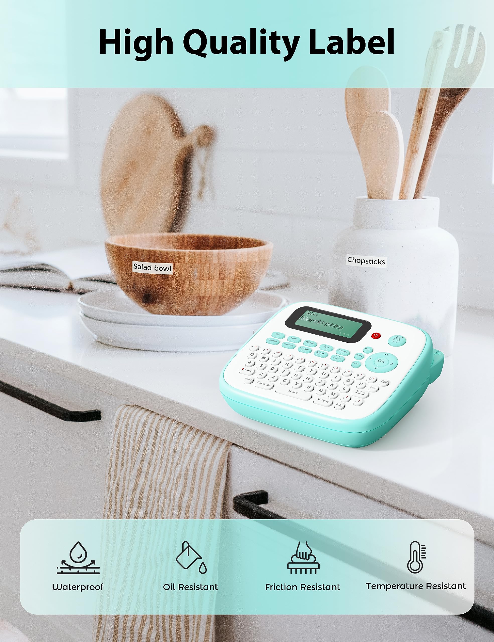 Vixic Label Maker Machine with 4 Tapes, D210S Label Maker Machine, Portable Label Maker with Keyboard, QWERTY Keyboard Handheld & Easy to use, Multiple fonts Frames for Home/Office/School, Green