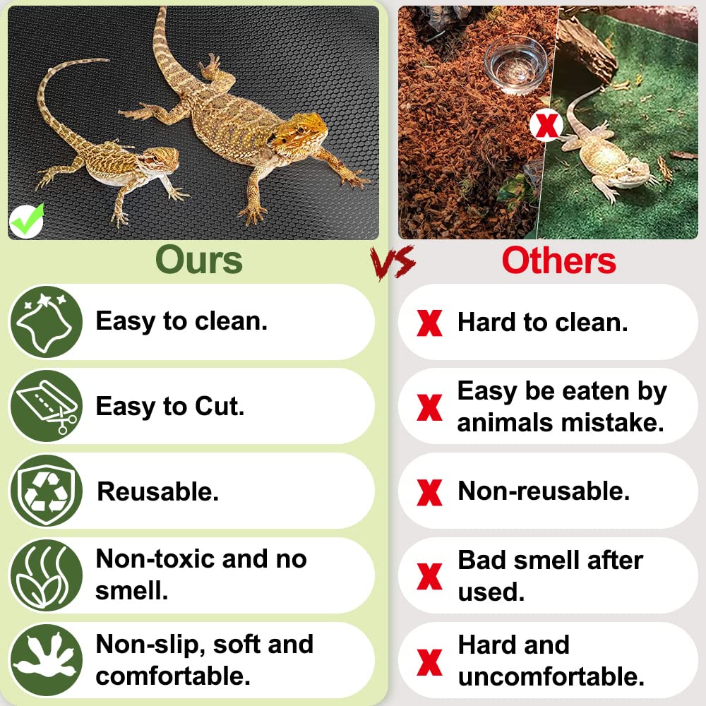TCYPUHL Reptile Carpet, Reptile Mat, Bearded Dragon, Leopard Gecko Substrate,Bearded Dragon Tank Flooring, Snake,Tortoise Bedding, Bearded Dragon Tank Accessories (18"X 79", 1 PCS Thicker Mat)