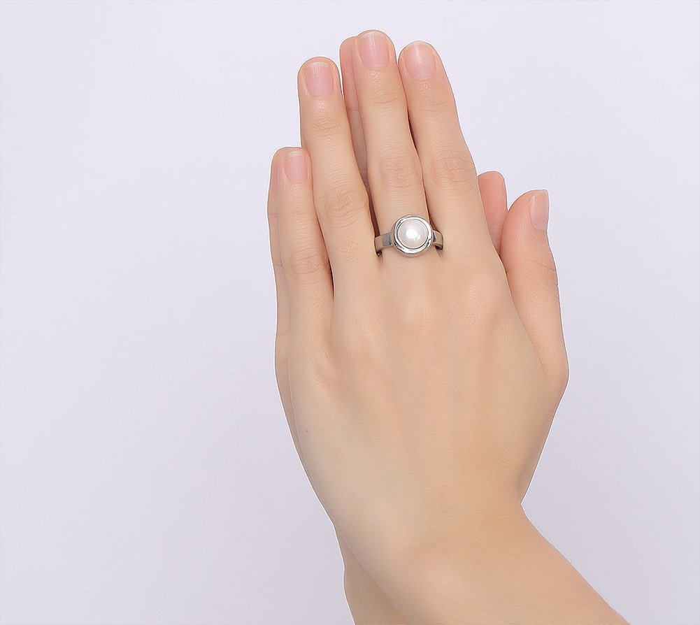 Stainless Steel Pure white Freshwater Cultured Pearl Engagement Band Ring for Women,Size 7-9 (7)
