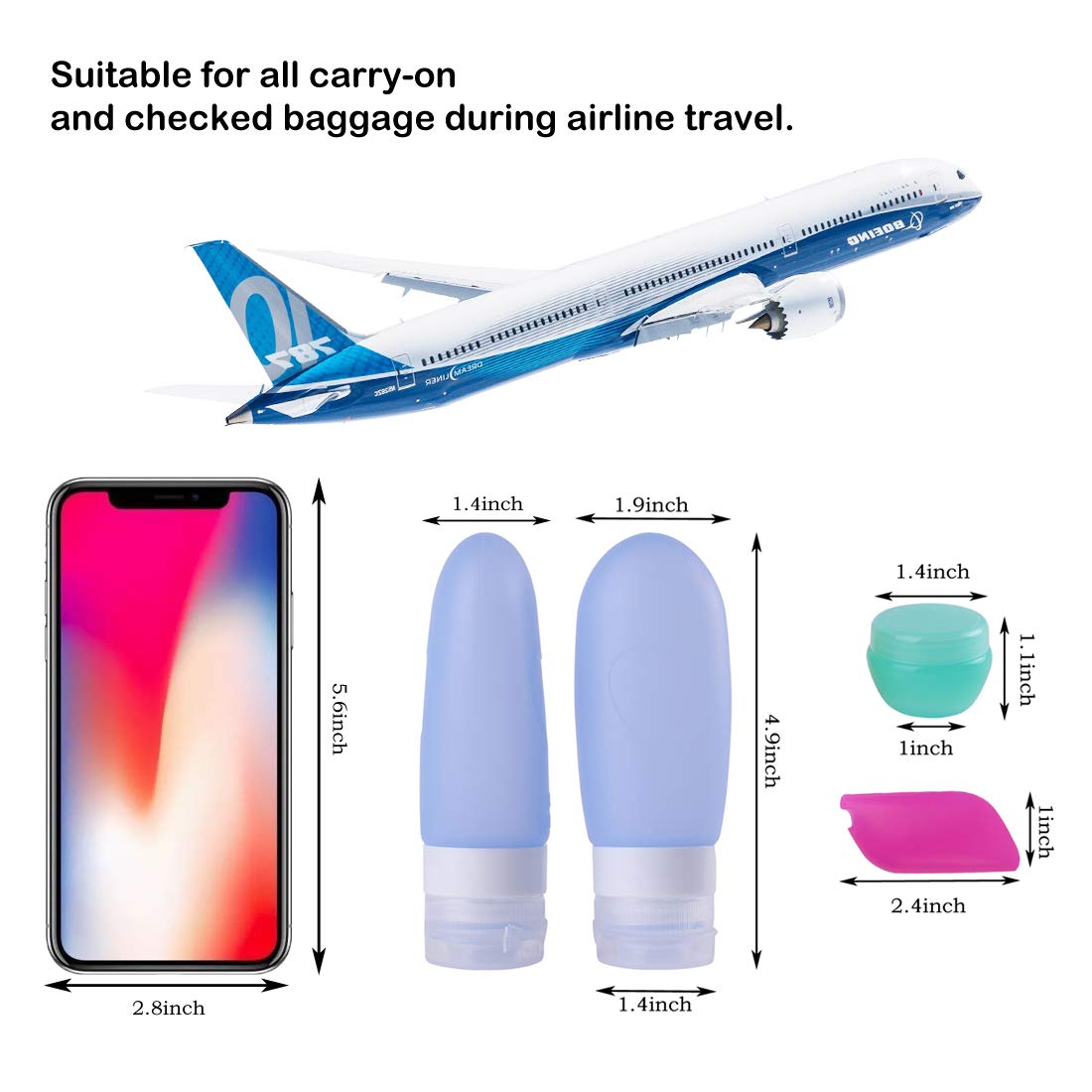 Zafit Travel Bottles Set, 3oz Leakproof Silicone Travel Containers, Refillable Travel Accessories for Business or Travel