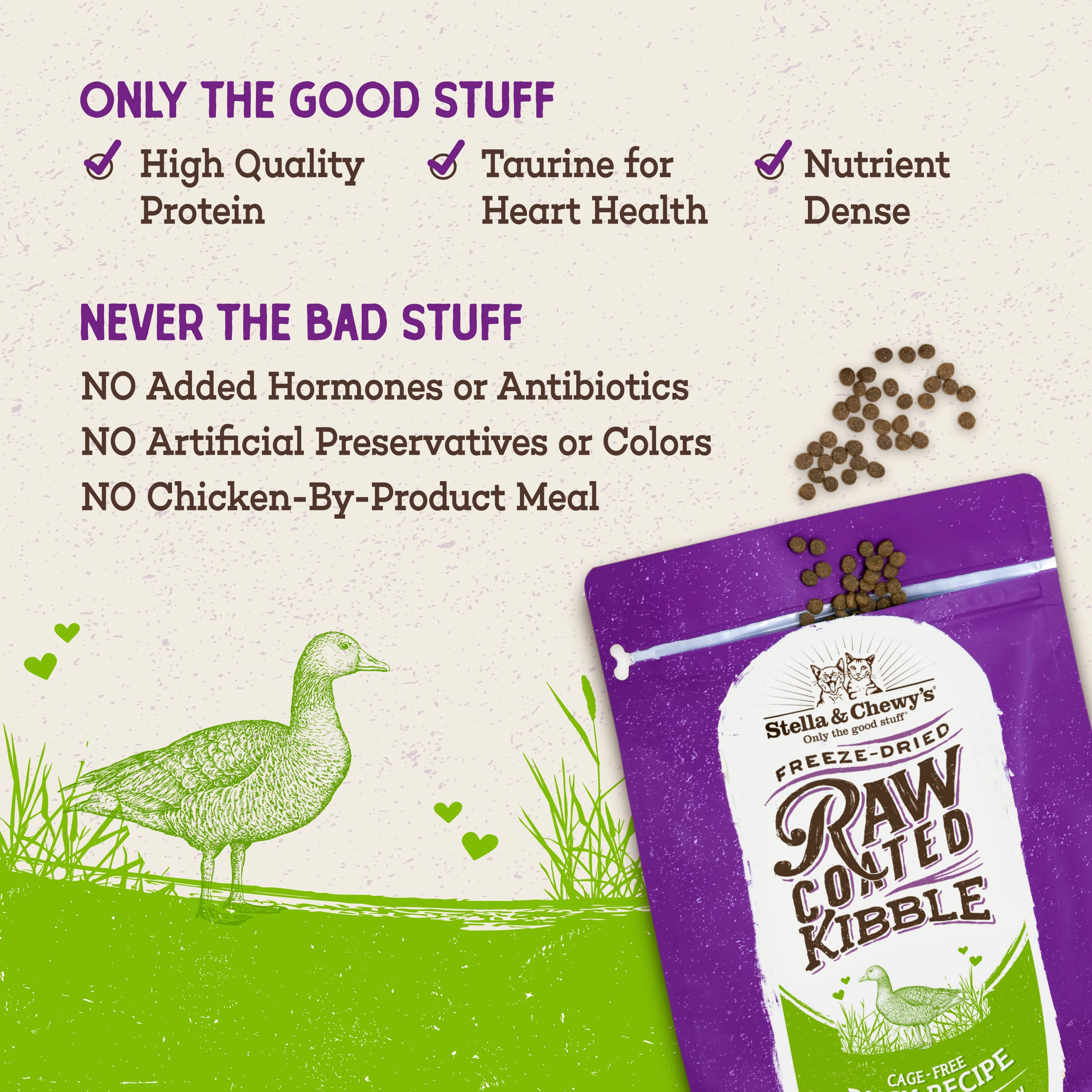 Stella & Chewy's Raw Coated Premium Kibble Cat Food – Grain Free, Protein Rich Meals – Cage-Free Duck Recipe – 5 lb. Bag