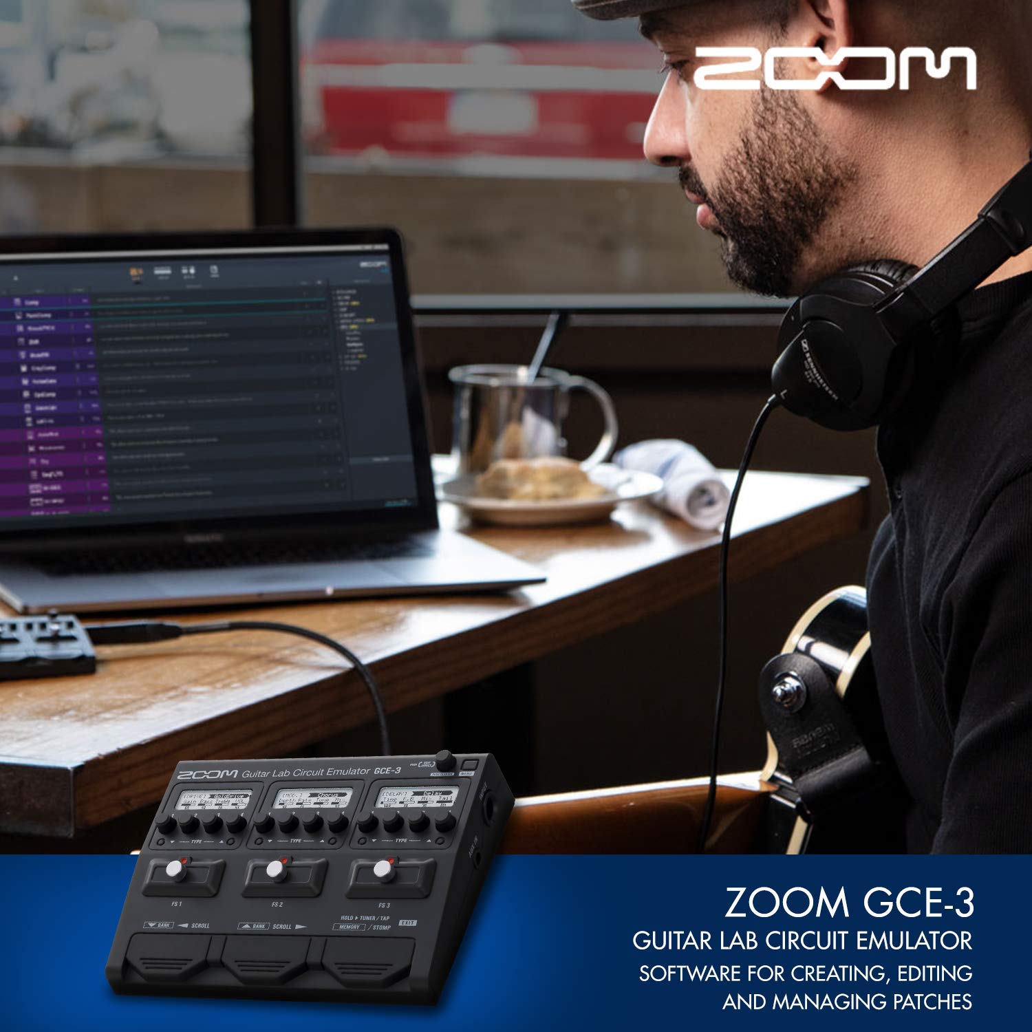 Zoom GCE-3 Guitar Lab Circuit Emulator W/Over-Ear Dynamic Stereo Headphones