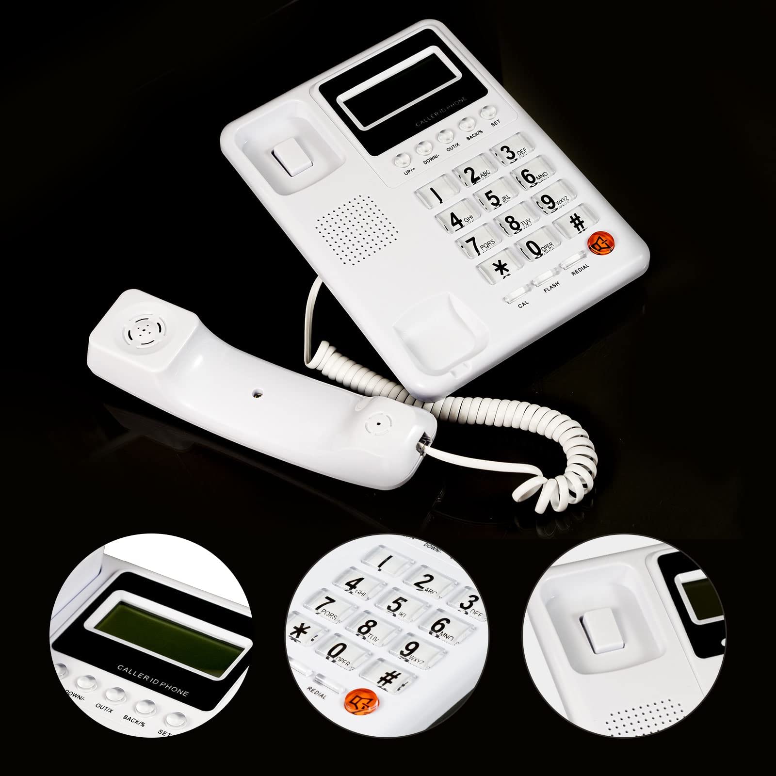 Upgraded Telephone Corded Phone Dual Interface Wired Telephone Big Button Landline Phones with Number Display Suitable for Office, Front Desk, Home, Hotel, Seniors (Black) (White)