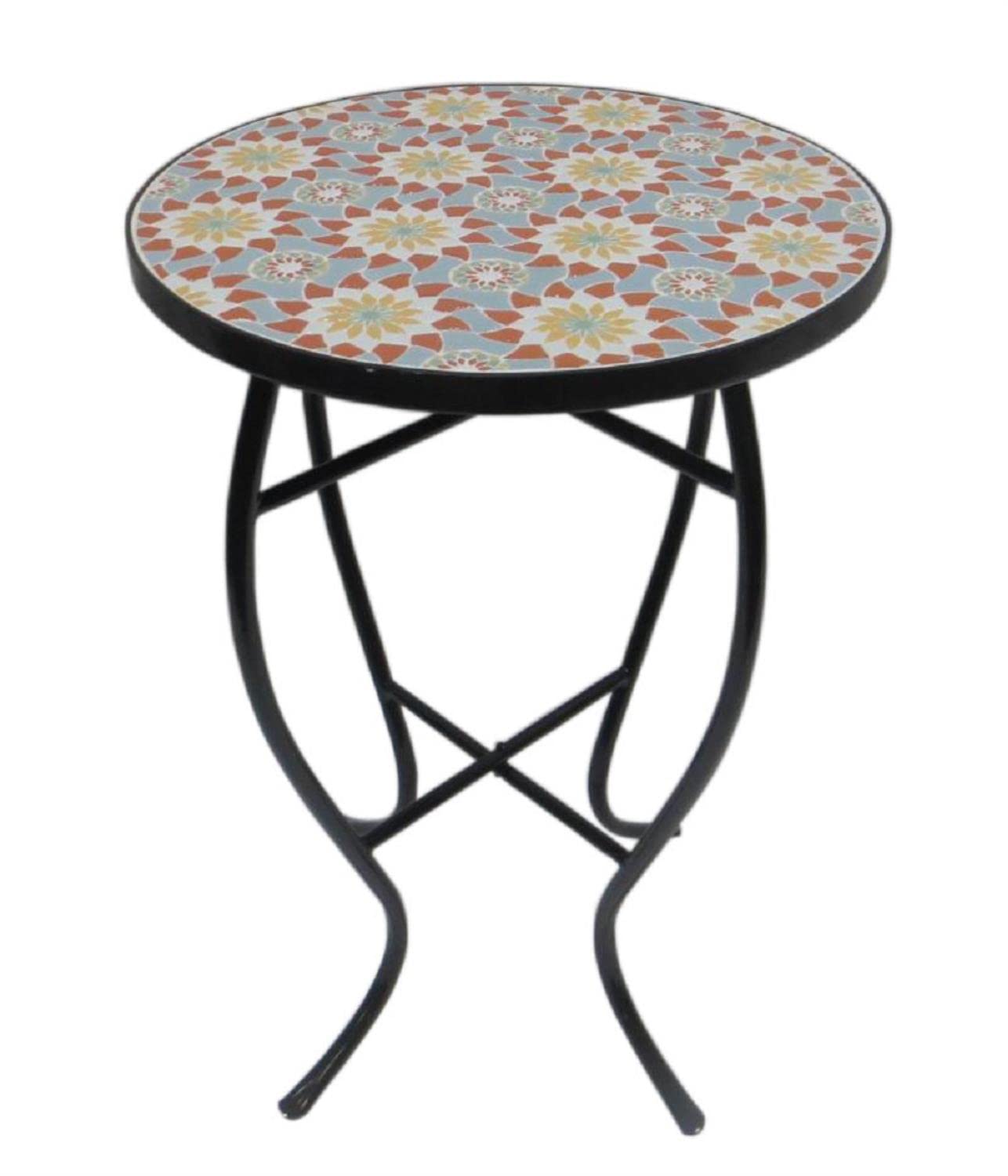 W Unlimited Mosaic Art Floral Stone Accent Table in Multi-Color (Set of 2)
