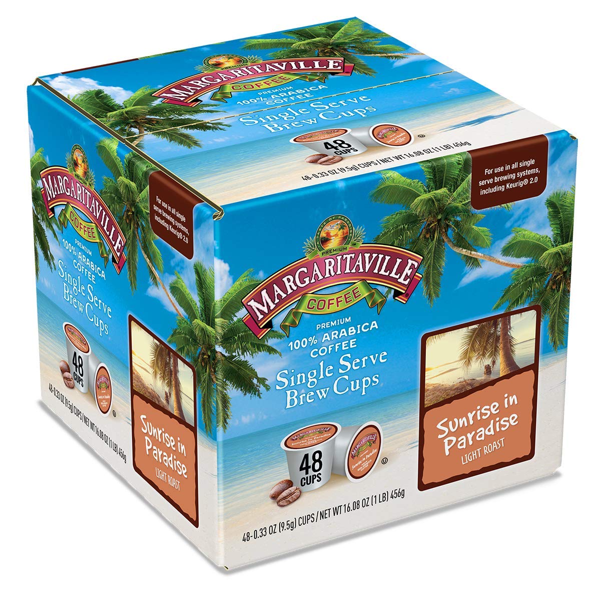 Sunrise in Paradise for K-Cup Keurig 2.0 Brewers, Margaritaville Coffee Light Roast Single Serve Coffee Pods, 0.33 Ounce (Pack of 48)