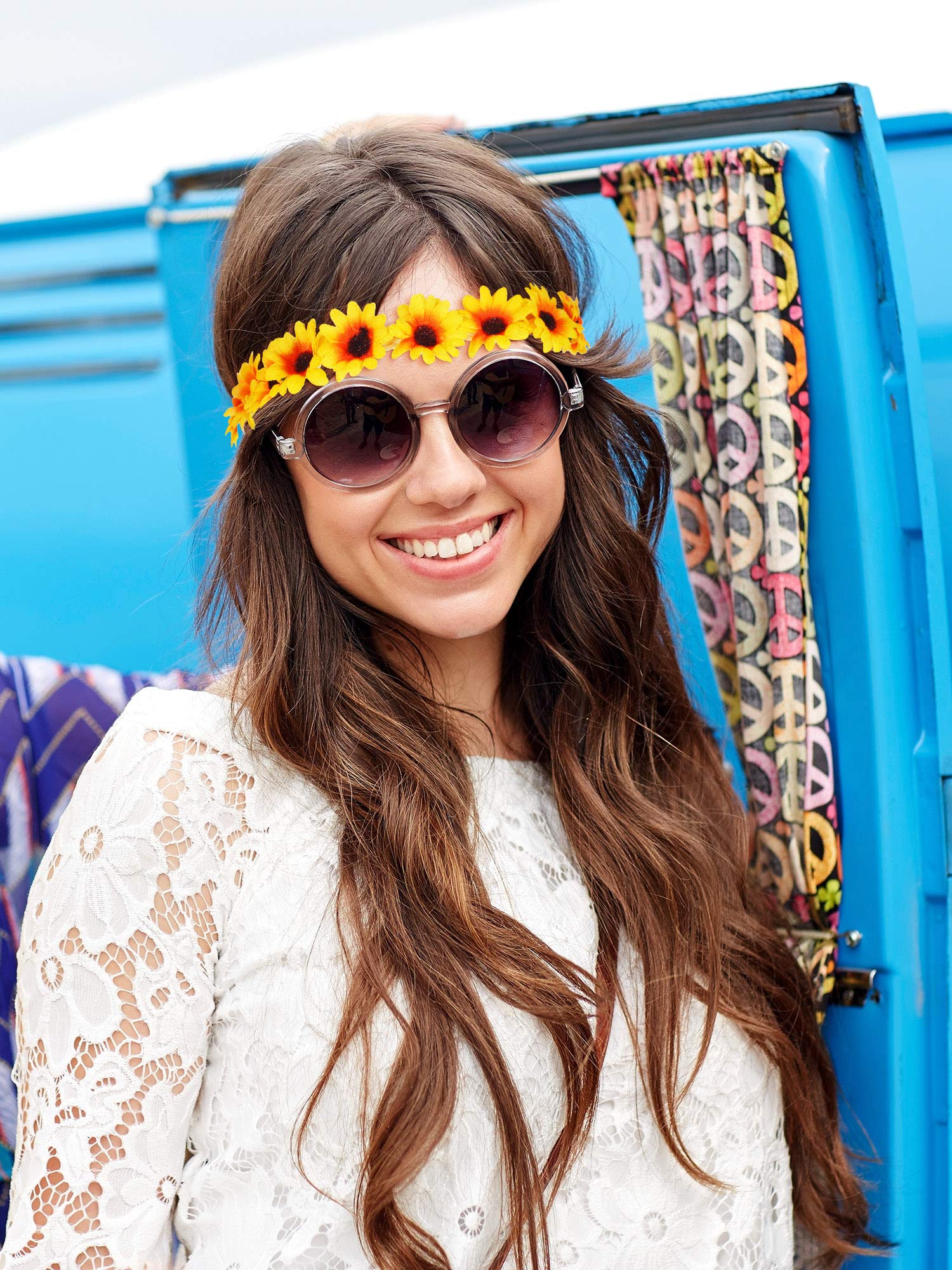 WILLBOND 8 Pieces Sunflower Crown Hair Wreath Daisy Flower Headbands Hippie Headbands Adjustable Floral Bridal Headpiece for Hippie Party Wedding Festivals Photo Props