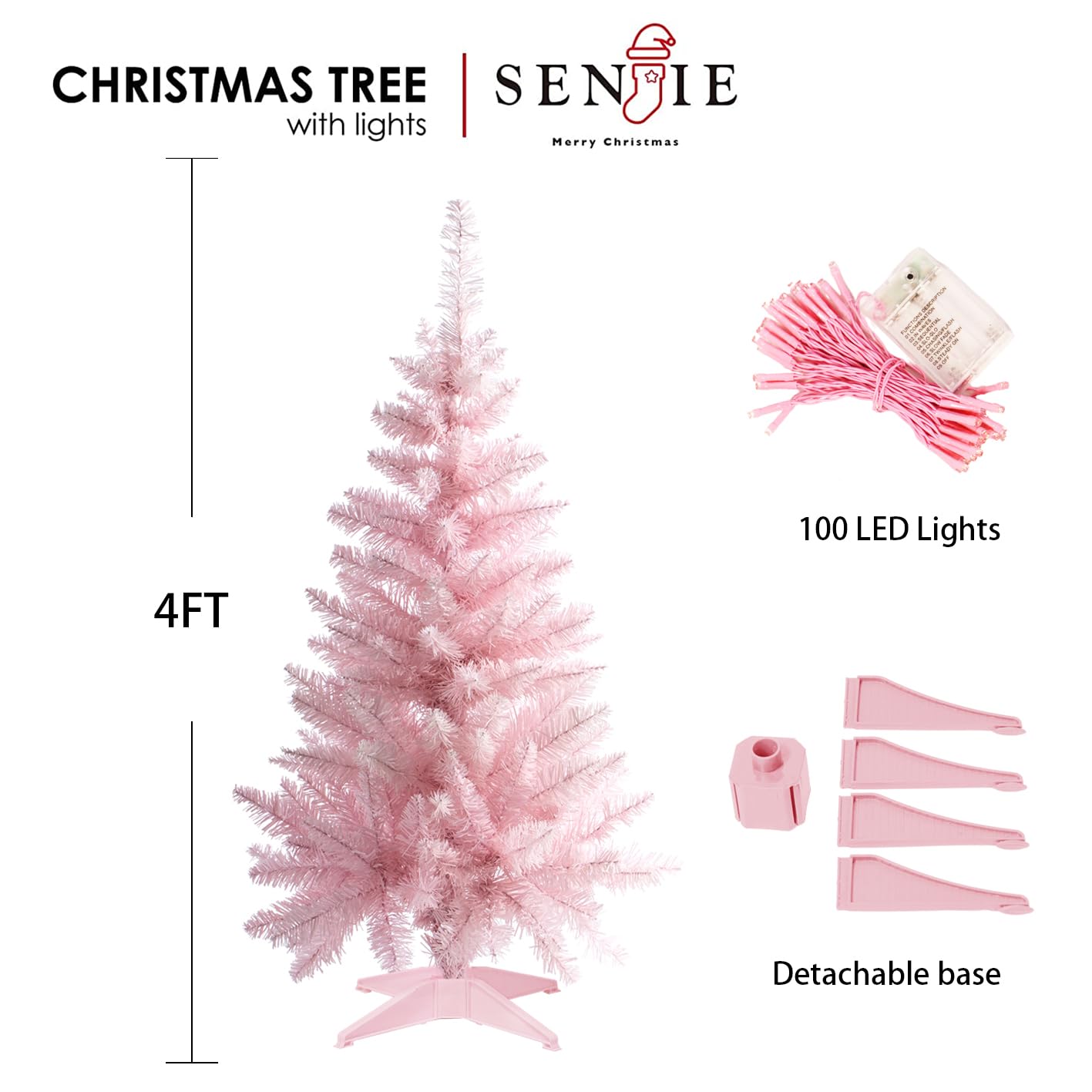Small Christmas Tree 4FT Artificial Mini Xmas Tree for Holiday House Decor, Cherry Blossom Pink