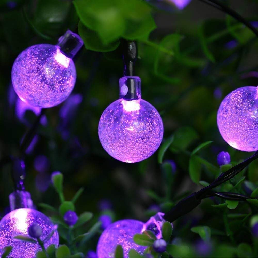 WDWL Solar String Light, 20LED, 5m Outdoor Crystal Ball Christmas Decorative Lights Christmas Tree Lawn Home Garden, Dew Purple Waterproof Solar Lamp