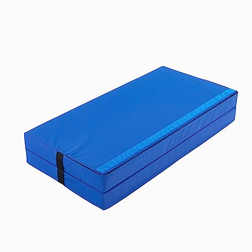We Sell Mats 4 Inch thick Bifolding Gymnastics Crash Landing Mat Pad, Safety for Tumbling, Back Handspring Training and Cheerleading, 4 ft x 4 ft, Blue