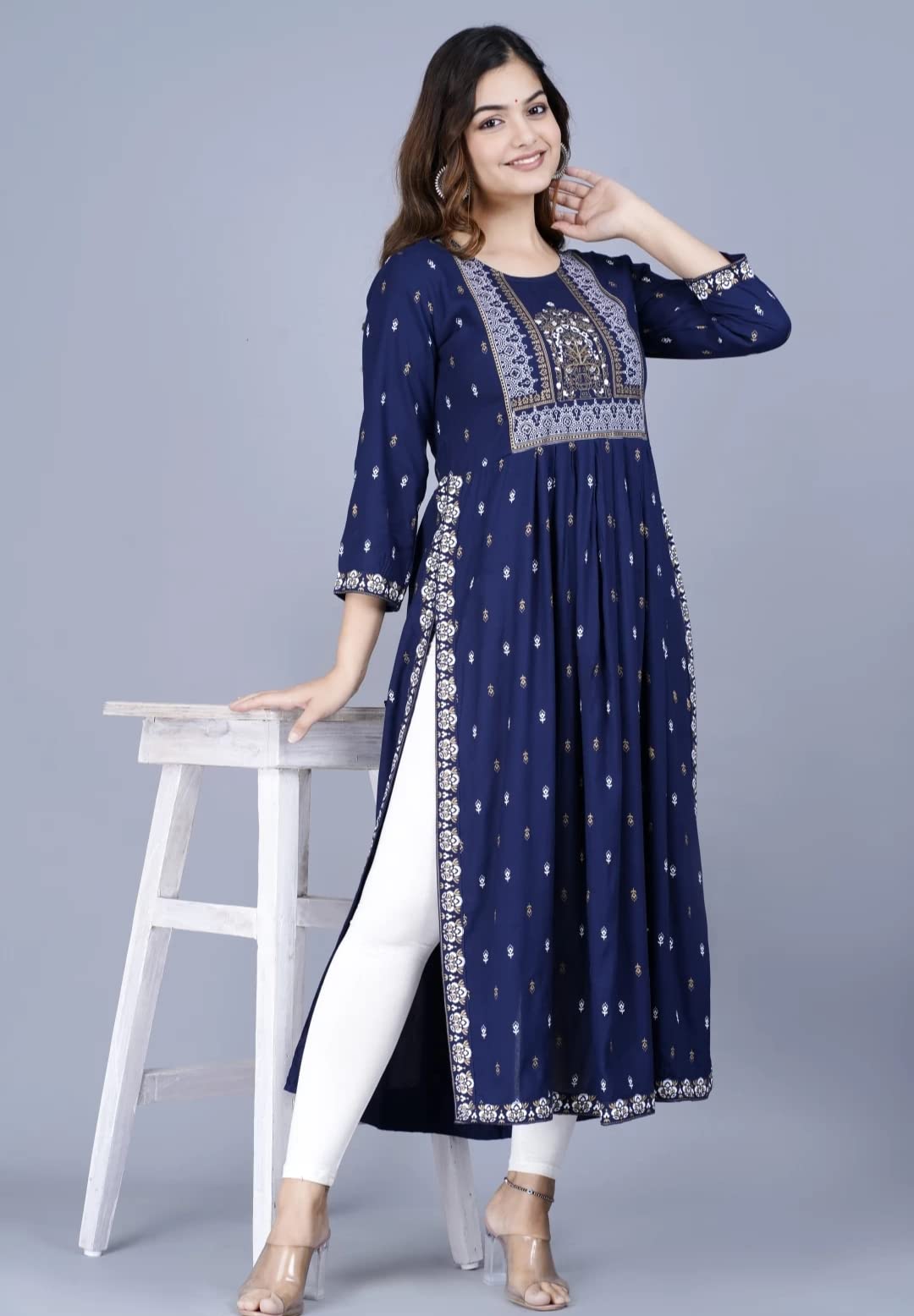 Women's Rayon Printed Nayra Cut Kurti (as1, alpha, xx_l, regular, regular, Blue)