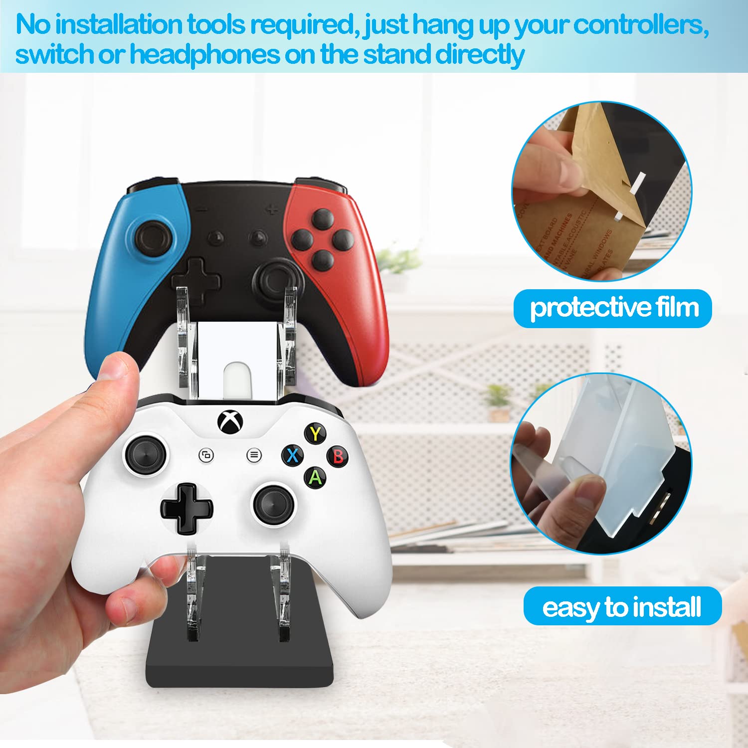 Universal Dual Controller Holder for Desk, Controller Stand Holder Controller Organizer Headset Headphone Holder Compatible with PS4 PS5 Xbox Series X/S Xbox ONE Nintendo Switch Game Accessories