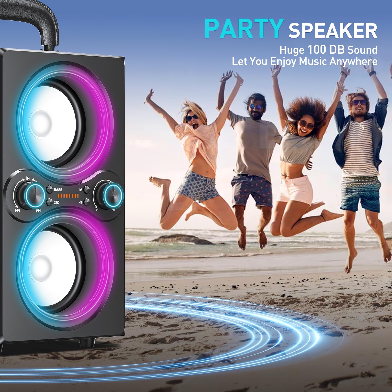 TPyesss Bluetooth Speakers, 80W(Peak) Wireless TWS Portable Bluetooth Speaker, Beat-Driven Lights, 100dB Loud Stereo Speaker with BassUp, Speakers with Subwoofer for Outdoor, Party, Camping