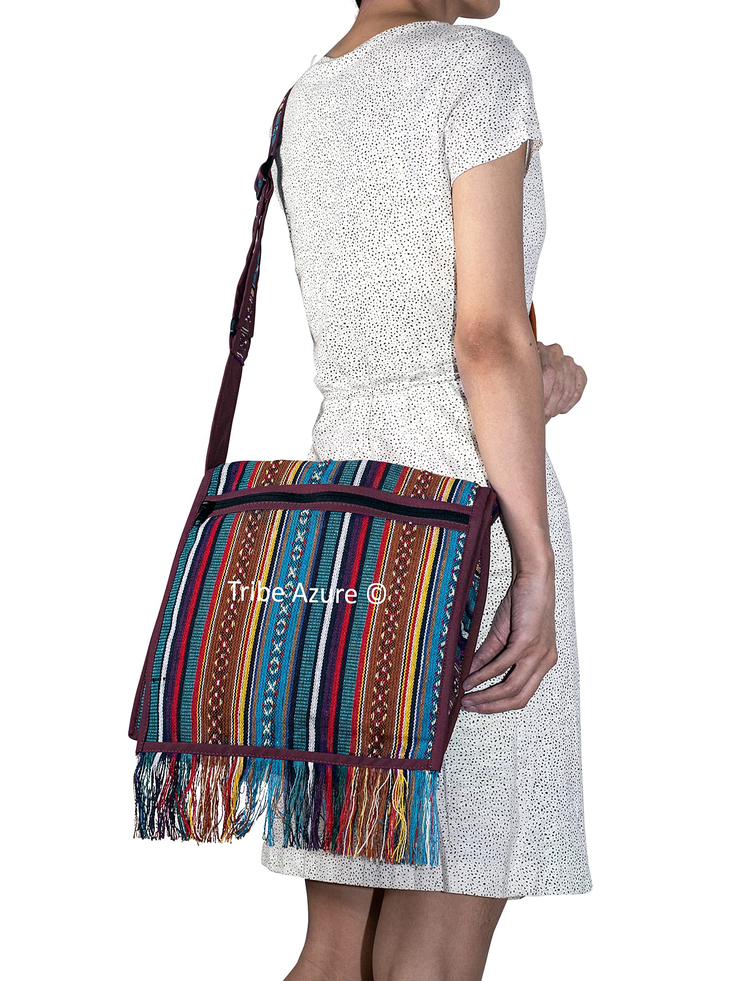 Tribe Azure Woven Adjustable Strap Shoulder Bag Hobo Messenger Women Fashion Handbag Unique Roomy Tassel (Woven Blue)