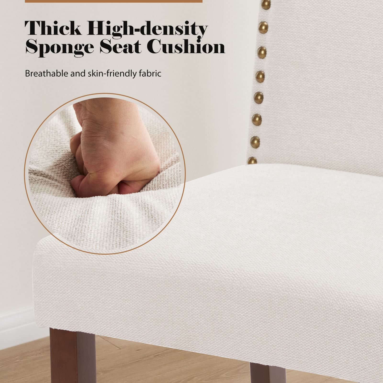 Sweetcrispy Dining Chairs Set of 2, Kitchen Chairs, Modern Upholstered Fabric Dining Room Chair with Nailhead Back and Wood Legs