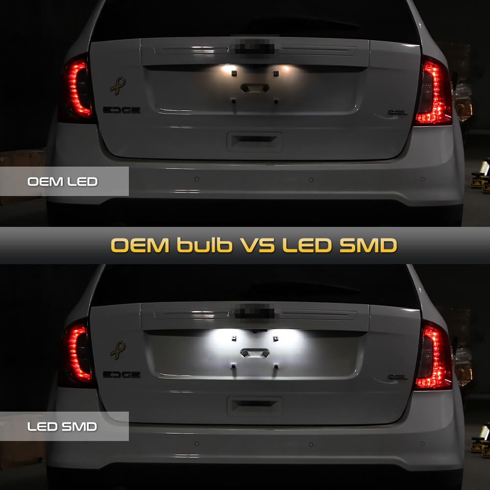 VIPMOTOZ Full LED License Plate Light Tag Lamp Assembly Replacement Pair For Ford Edge Ranger C-Max Transit Connect 150 250 350HD - 6000K Diamond White, 2-Piece Set