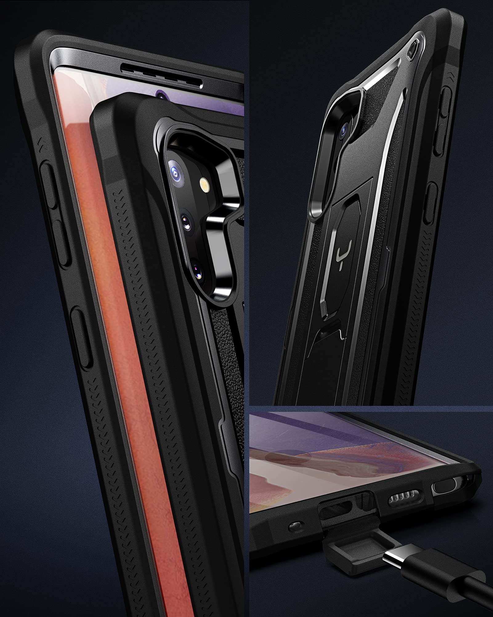 YOUMAKER Case for Galaxy Note 10, Built-in Screen Protector Work with Fingerprint ID Kickstand Full Body Heavy Duty Protection Shockproof Cover for Samsung Galaxy Note 10 6.3 Inch - Black