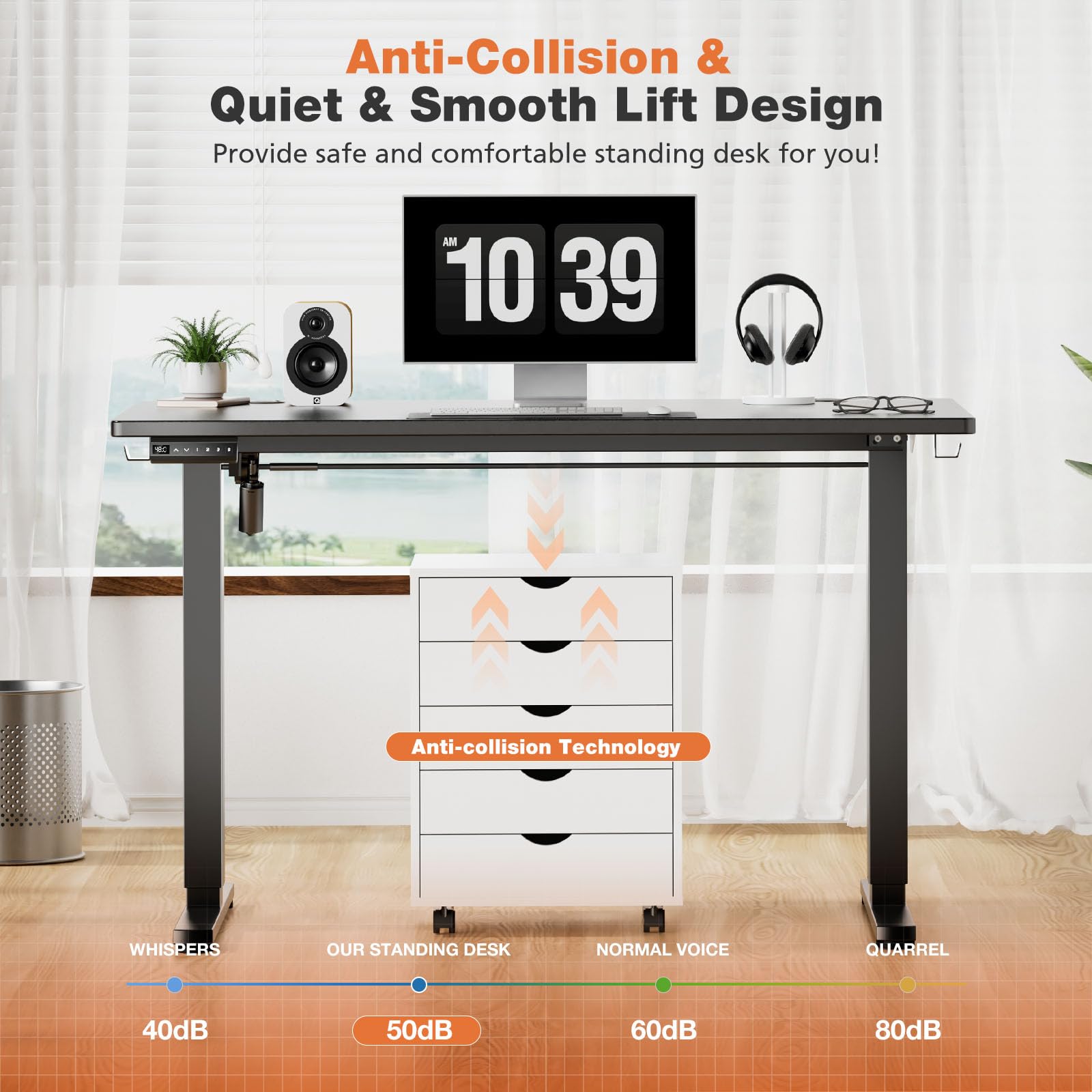 Sweetcrispy Electric Standing Desk - 40 x 24 inch Adjustable Height Sit to Stand Up Desk with Splice Board, Rising Home Office Computer Table with 2 Hook and Wire Hole for Work