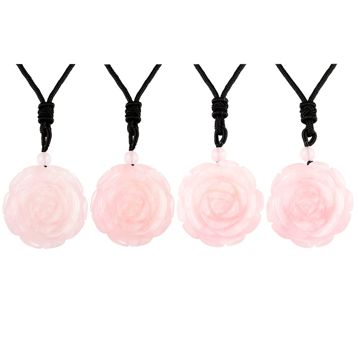 SUNYIK Women's Stone Pendant with Chain, Handcarvd Flower Healing Crystal Necklace for Valentine's Day, Rose Quartz Rose