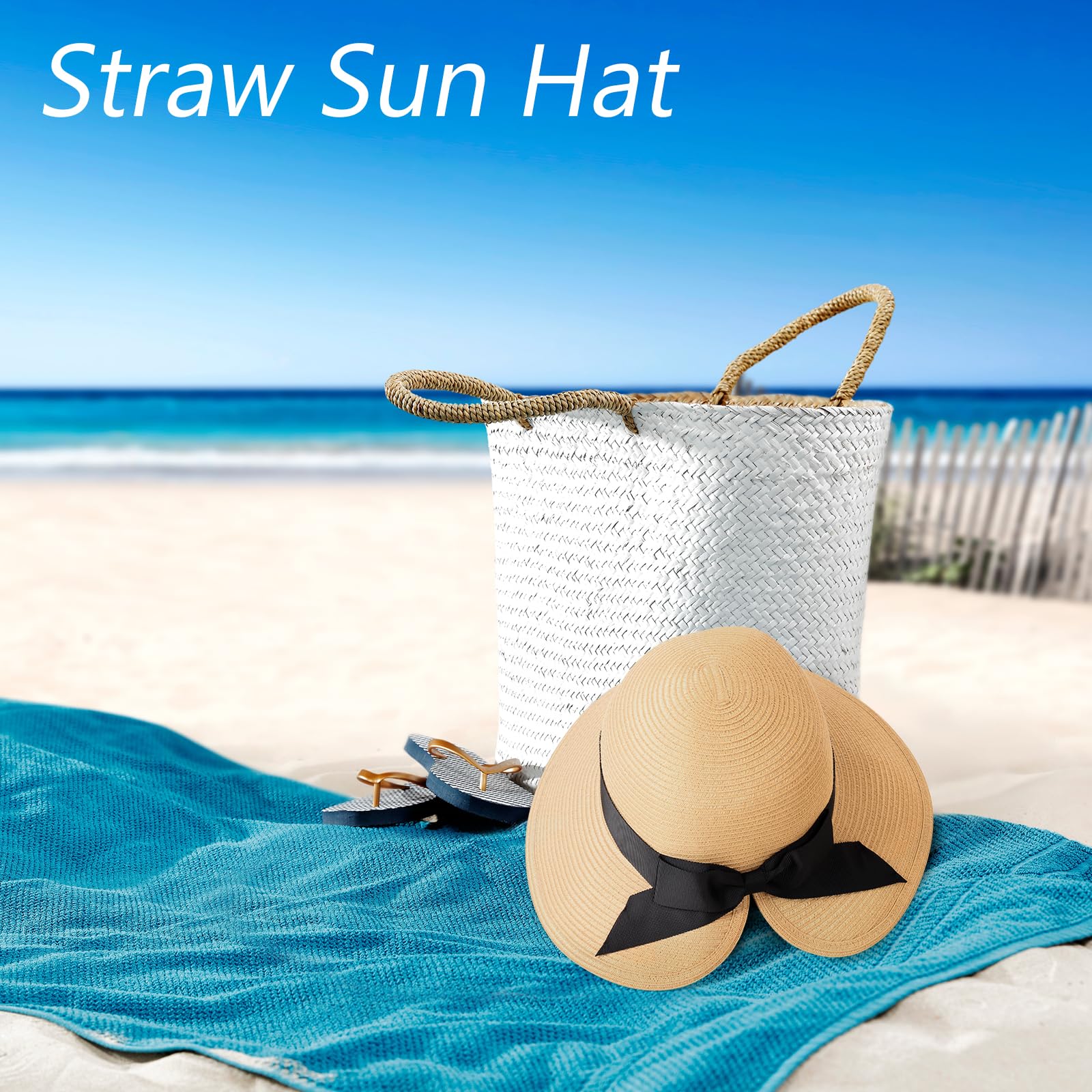Womens Straw Hat Wide Brim Sun Hat for Women Summer Packable & Foldable Beach Straw Hat, UPF 50+, Adjustable Strap, Lightweight Brown