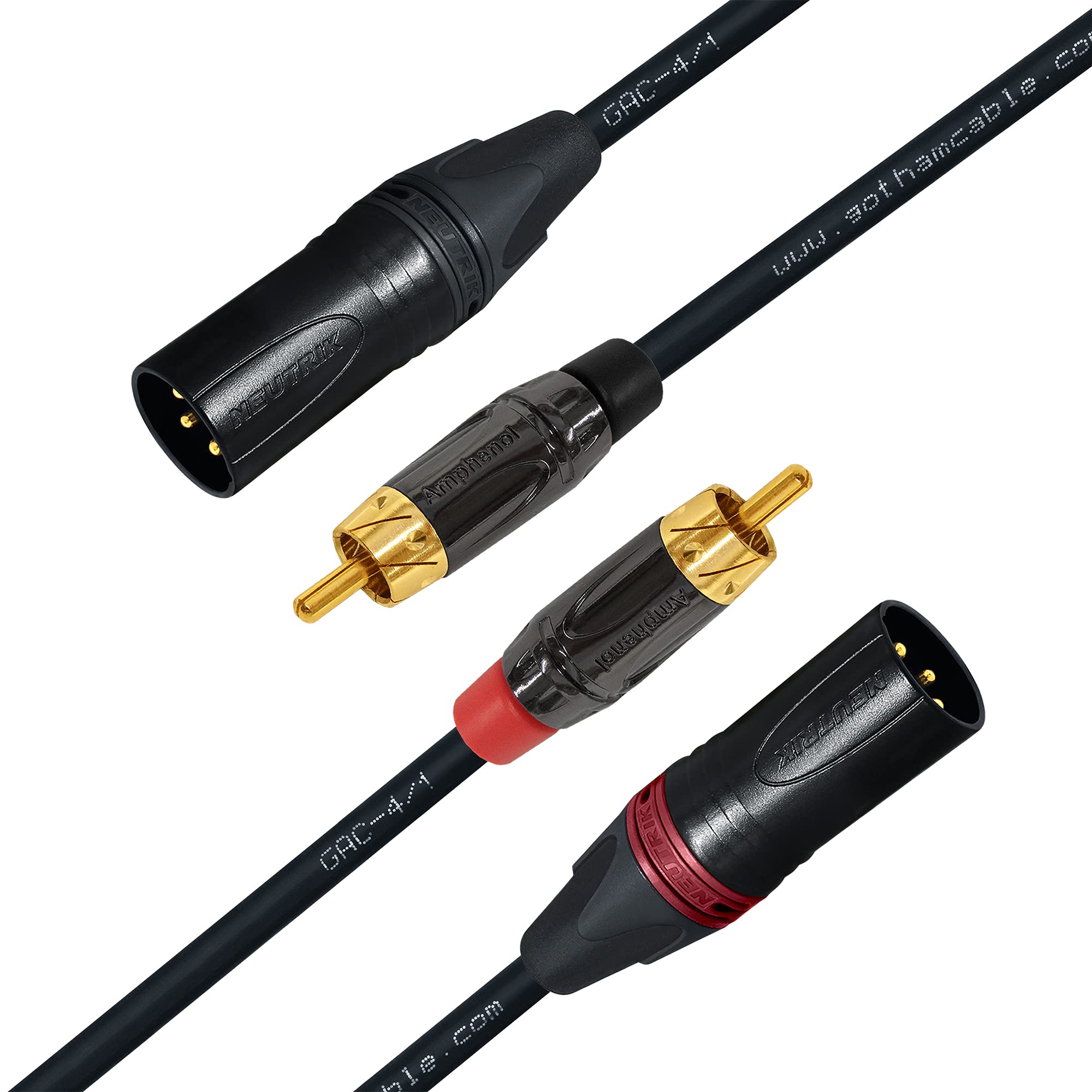 WORLDS BEST CABLES 0.5 Foot - RCA to XLR (Male) Cable Pair β Gotham GAC-4/1 (Black) Star-Quad Audio Interconnect Cable & Amphenol ACPL RCA & Neutrik Male XLR Gold Plugs - CUSTOM MADE
