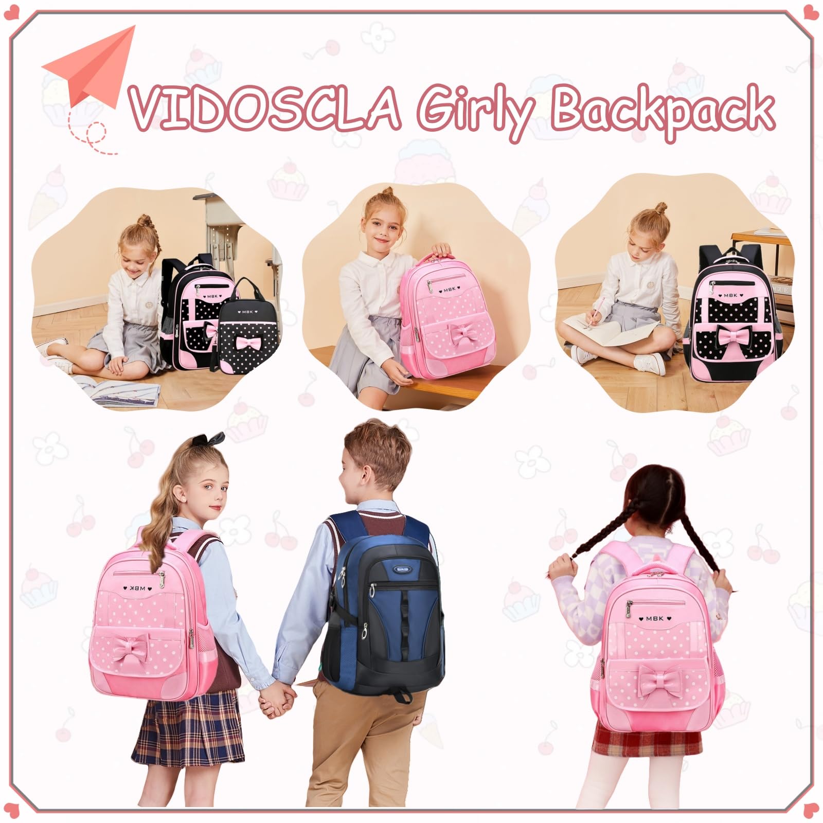 School Bags for Girls,Cute Bowknot Students Backpack,Elementary Princess Bookbag for School