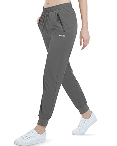 VAYAGER Women's Hiking Lightweight Pants - Quick Dry Running Pants with Zipper Pockets,Water Repellent UPF 50+ Jogger Pants(Grey M)