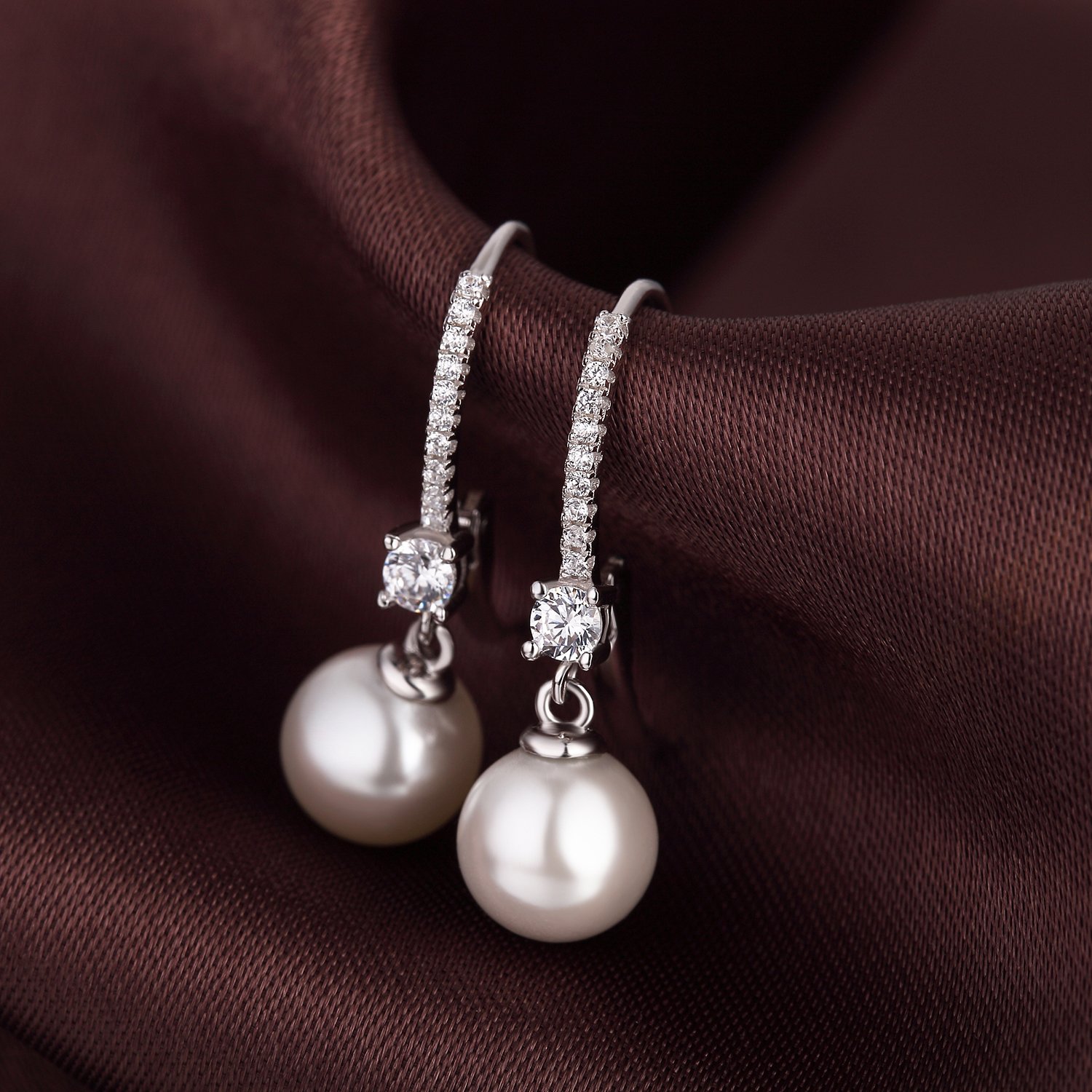 ZowBinBin 925 Sterling Silver 10mm Pearl Earrings, Beautiful Black Pearl Earrings, White Pearl Dangle Earrings Hypoallergenic Drop Pearl Earrings C: Pearl Dangle Earrings 8mm