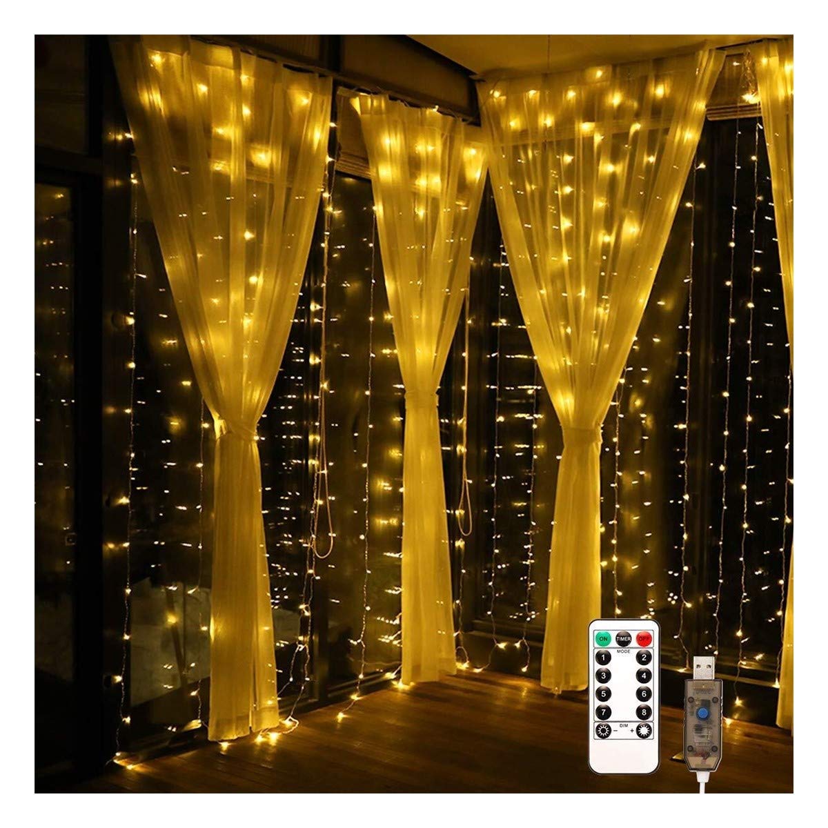 ZBM--ZBM LED Light String Curtain, Remote Control, 8 Modes Lights, Warm White LED 300 Fairy Lights, Decorative Light String Fairy, Home Garden Decoration Wedding Party Fairy Lights