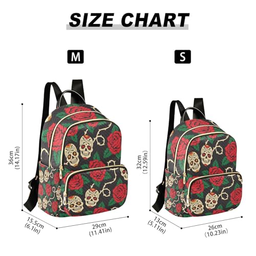 Yasala Halloween Women Backpack Sugar Skull Vivid Flower Leaves Travel Bag Compact Daily Bag Diaper Bag