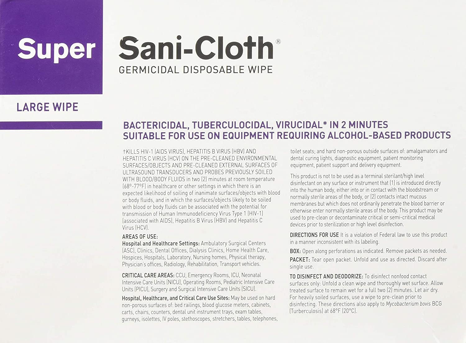 Super Sani-Cloth Germicidal Disposable Wipe - Fast 2-Minute Contact Time, Great for High-Touch Surfaces and Devices - Large Canister, 6 in. x 6.75 in.