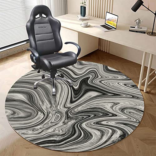 White Grey PU Leather Office Chair Mat for Hardwood Floor, Anti-Slip Desk Chair Mat Marble Color Formation Wavy Desk Chair Mats, Low-Pile Carpet, Anti-Slip Floor Protector Rug Abstract Diameter 59 in