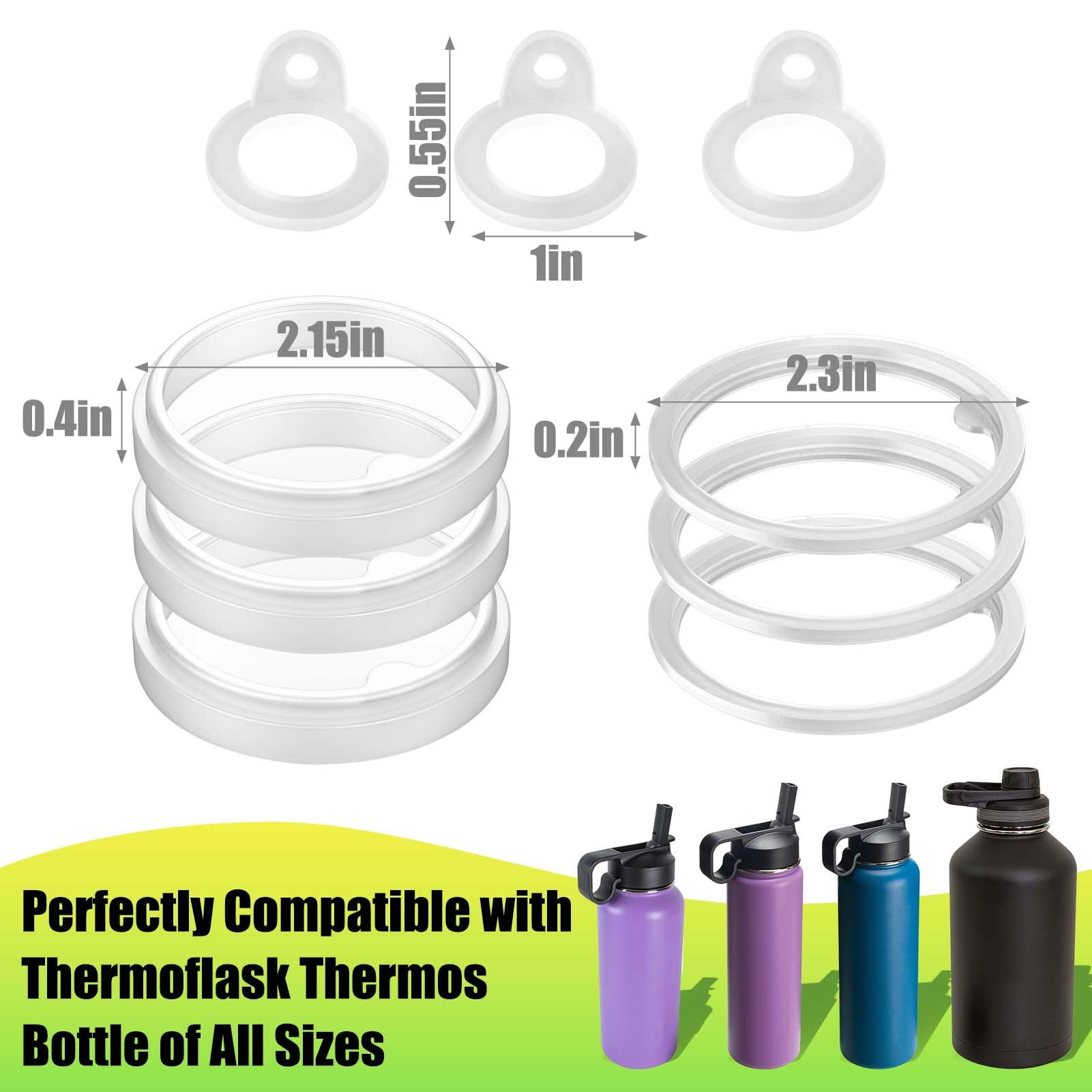 Vodolo Lid Gasket Replacement for Thermoflask 24oz/32oz/40oz/64oz,9 PCS Water Bottle 3 Sets Silicone Gaskets Each with Pick for Water Bottle Straw Lid, Chug Lid & Chug Spout