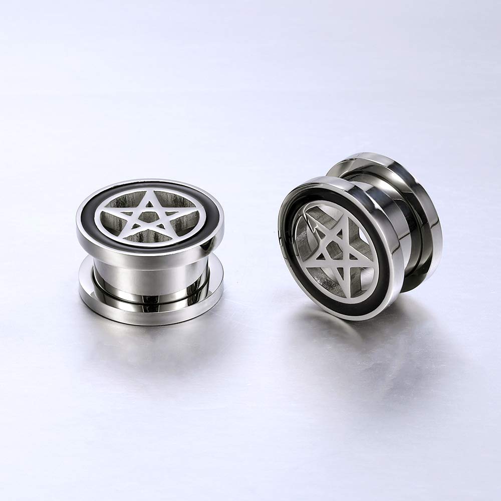 ZS Pentgram Star Ear Plug Tunnels Piercing 316L Stainless Steel Expander for Ear Body Piercing (Gauge=0g(8mm))