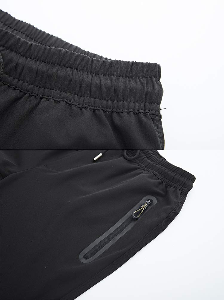 YSENTO Mens Track Pants Quick Dry Lightweight Joggers Athletic Hiking Pants Zipper Pockets Black Size XL