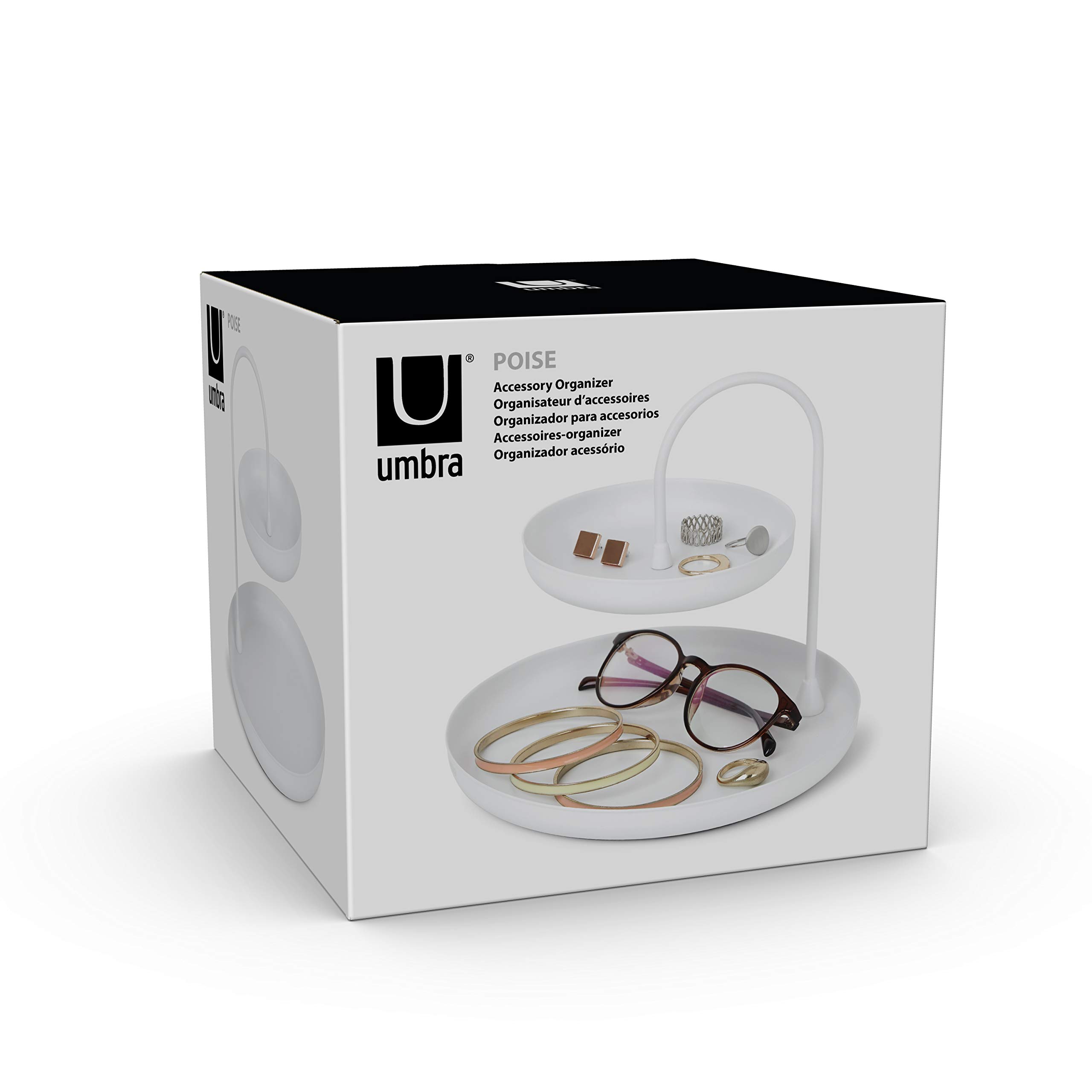 Umbra Poise Large, Double, Attractive Storage You Can Leave Out, Two-Tiered Jewelry Tray, Accessory Holder, White