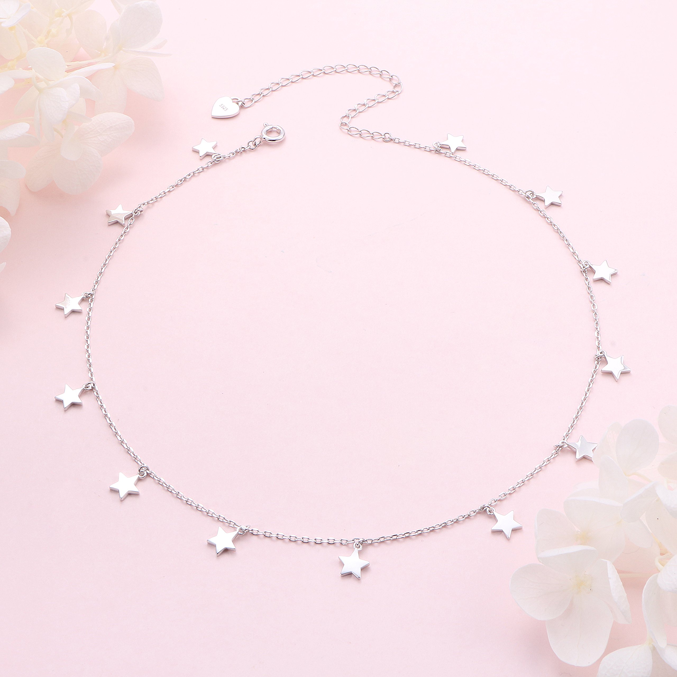 Sterling Silver Jewelry Lucky Star Choker Necklace Pendant Disc Chain Statement Necklace For Women