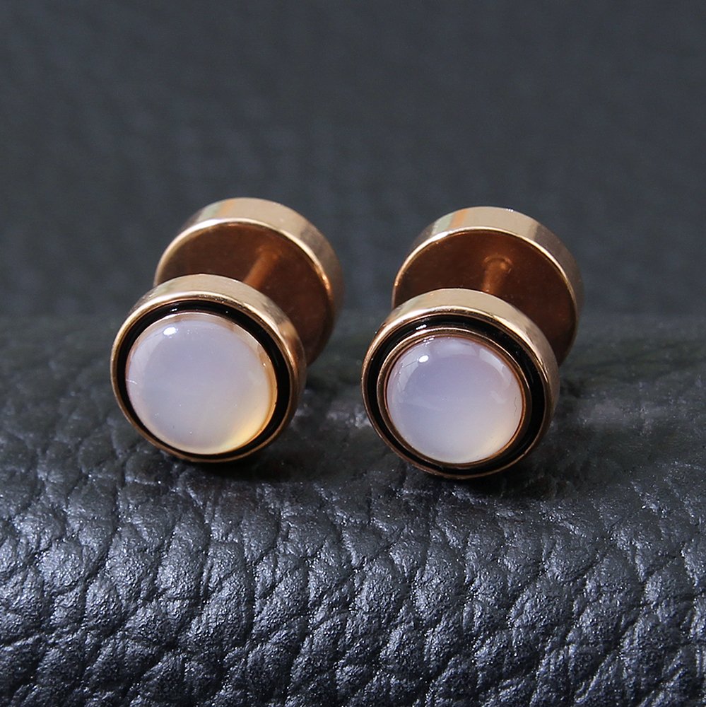 ZS Rose Gold Men Women Stainless Steel Cheater Ear Plugs Gauges Illusion Tunnel Earring Studs (Black)