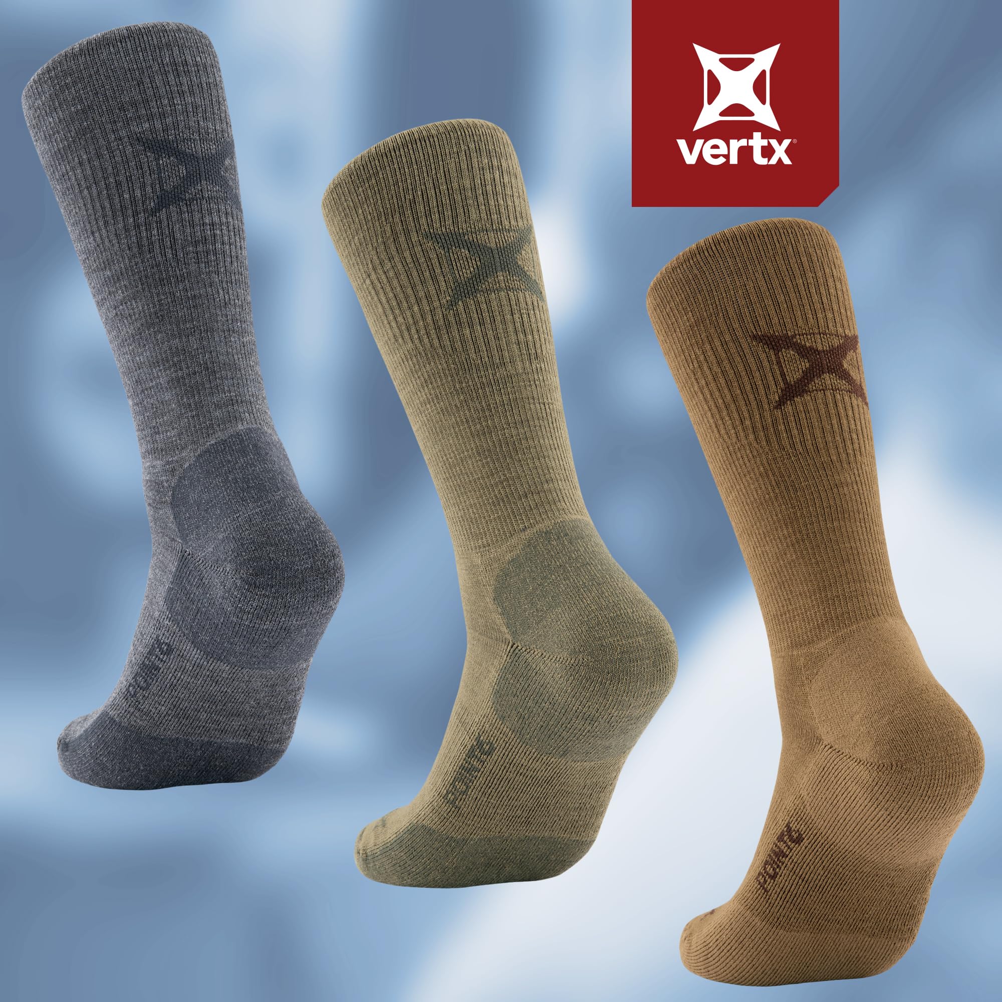 Vertx VaporCore Mens Crew Socks 10", Tactical Athletic Moisture Wicking Merino Wool Socks, for Hiking Sport Hunting EDC Gear, Quick Drying with Odor Control, Smoke Grey, Large