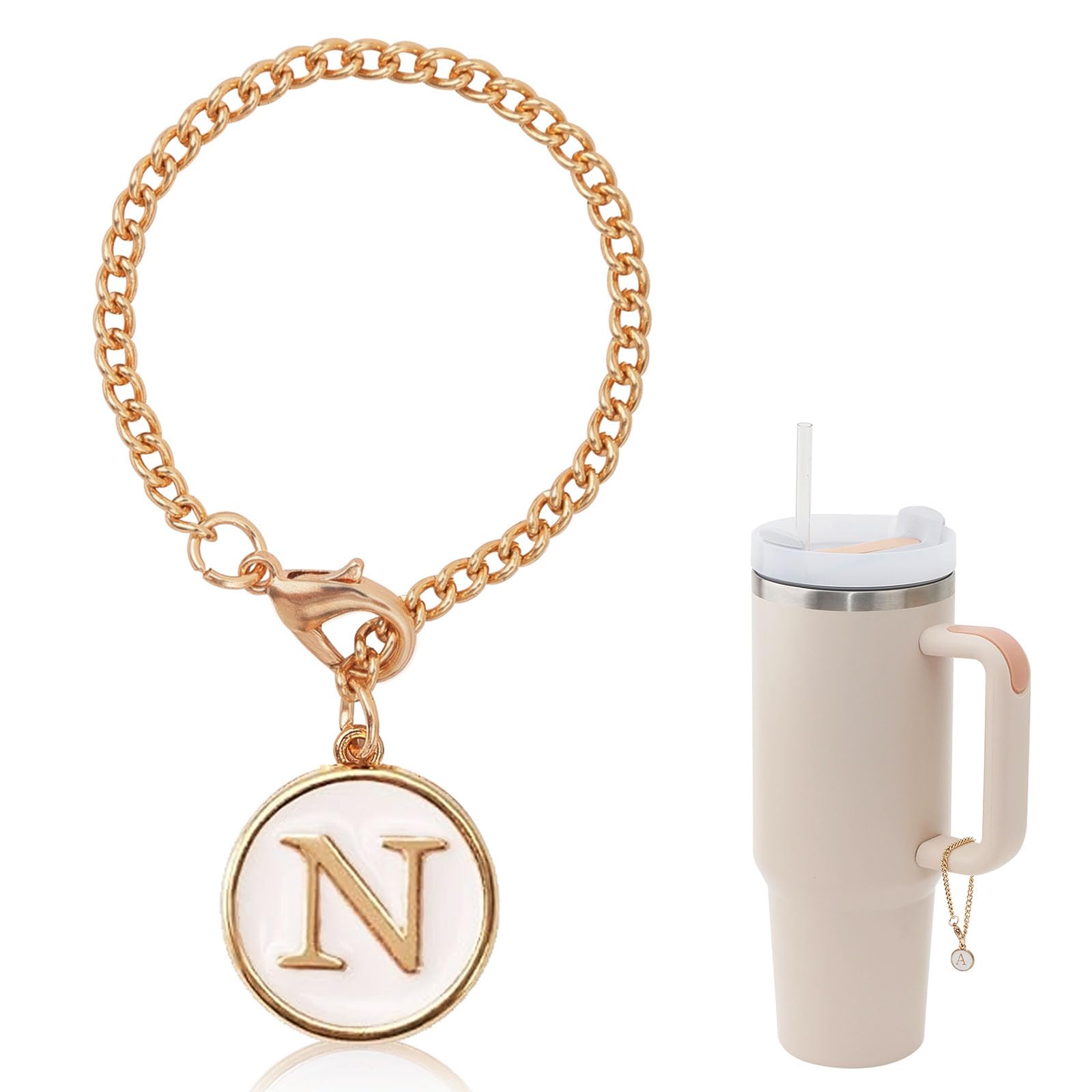 Water Bottle Letter Charm Accessories For Stanley Cup,Personalized Name Id Initial Chain For Tumblers/Simple Modern Cup Handle Charms (N)