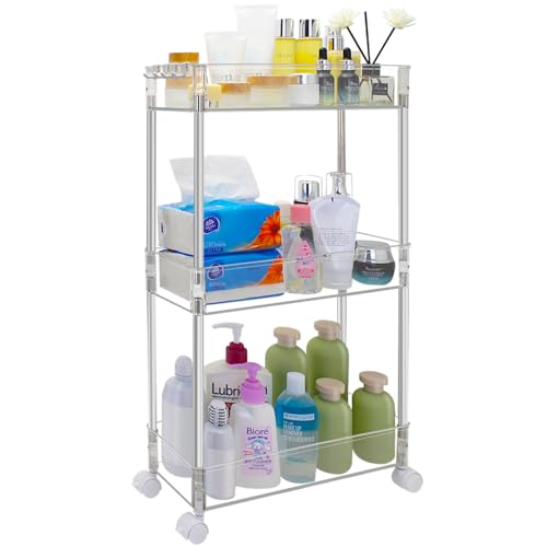 Versatile Transparent Rolling Storage Cart, Slim Design, 3 Tier Multi-Purpose Organizer for Kitchen, Bathroom, Office, and More (Slim 3-ply)
