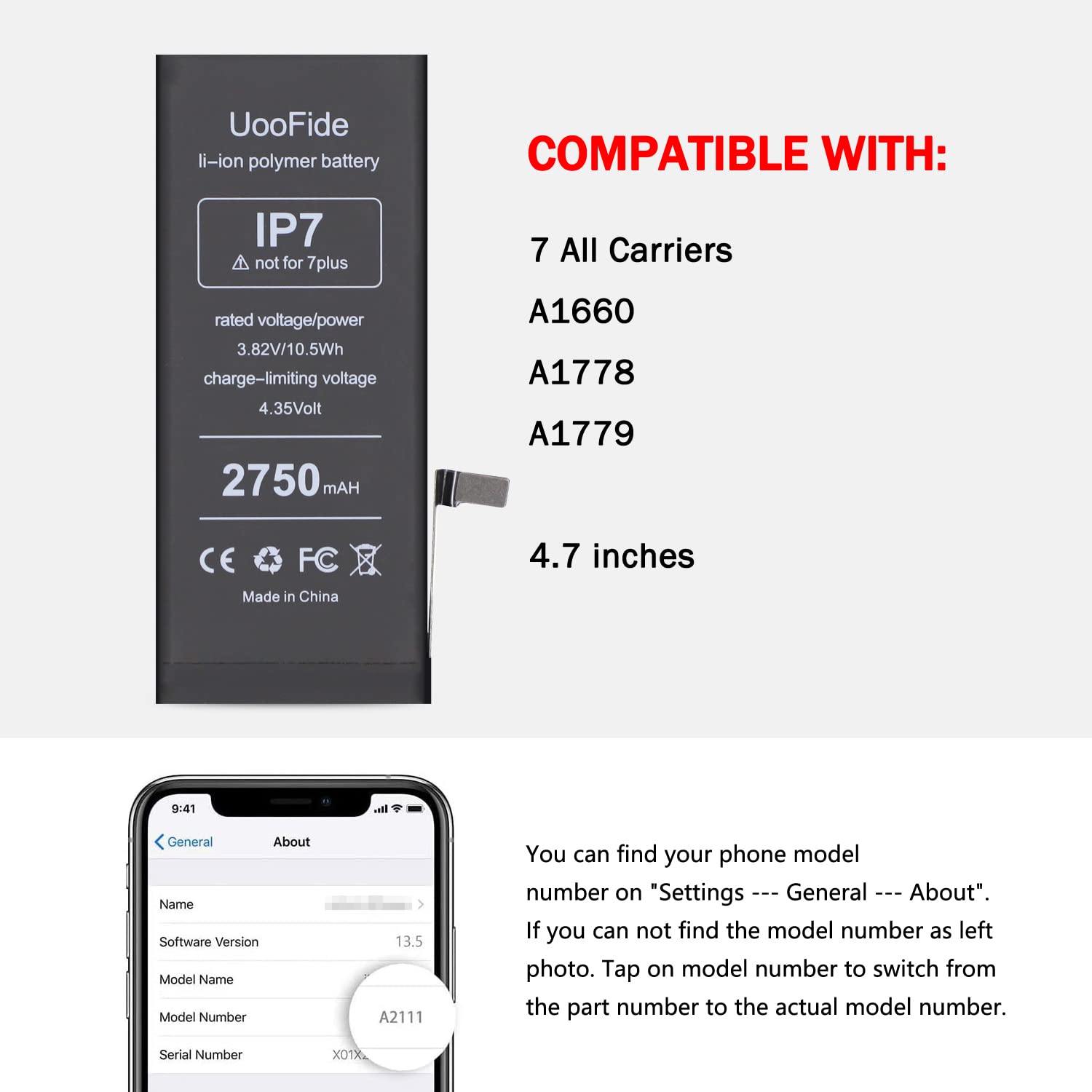 Upgraded Battery Compatible with iPhone 7 (4.7"), High Capacity Replacement Battery iPhone 7 Battery A1660 A1778 A1779 with Professional Repair Tools Kit