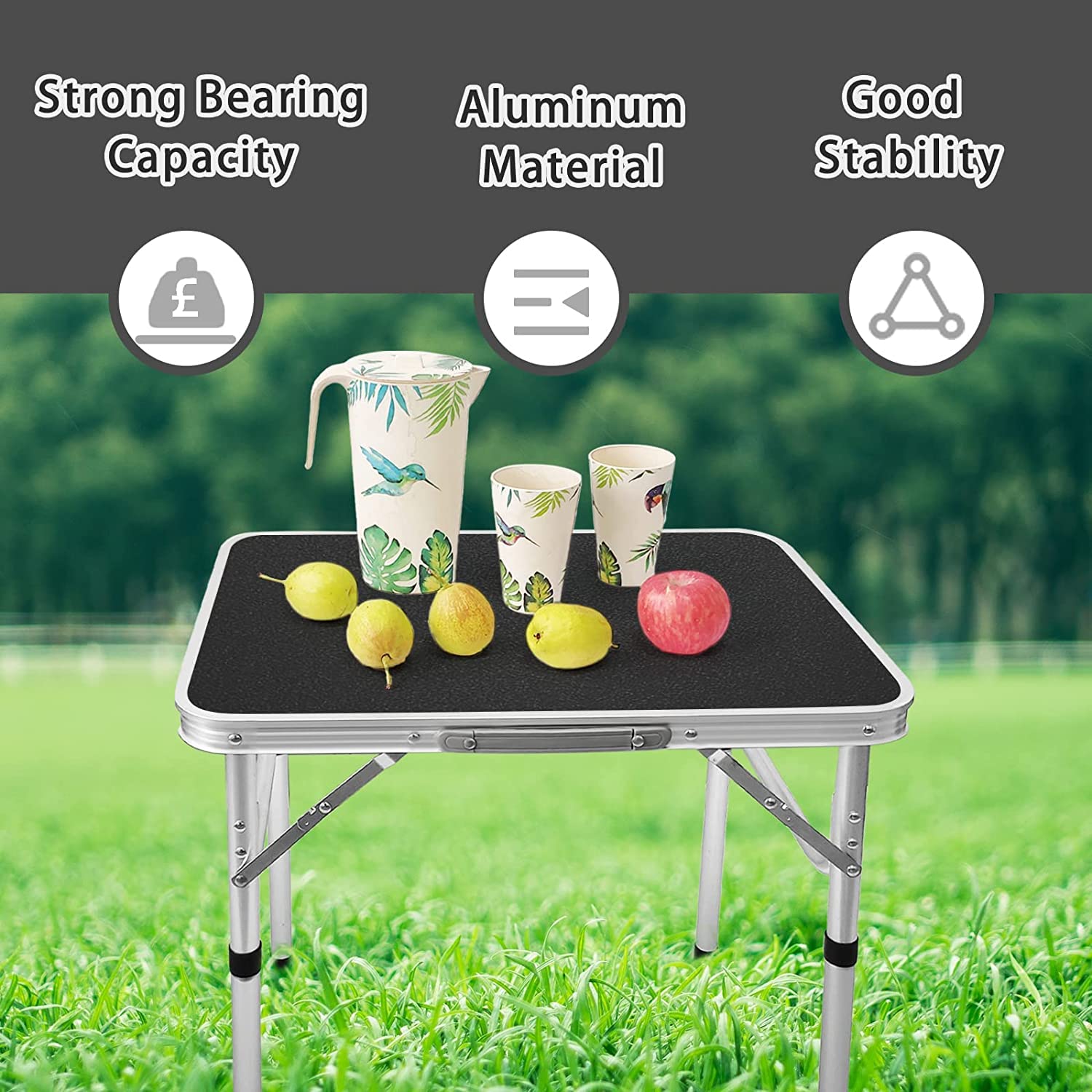 Small Folding Table 2ft Lightweight Camping Table Adjustable Height Portable Table Easy Set Up Collapsible Folding Tables for Indoor Outdoor Picnic Party Hiking BBQ (black, 23.8" kitchen station)